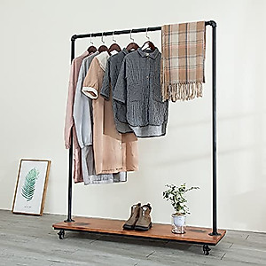 WGX Design For You Industrial Pipe Clothing Rack Wood Garment Rack Pipeline Vintage Rolling Rack with wheels(A)