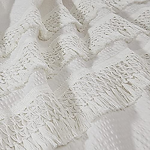 Madison Park Amaya 100% Cotton Duvet Set - Seersucker Design with Tassel Trims Accent, Breathable Cover for Comforter, All Season Bedding with Matching Sham, King/Cal King(104"x92") Ivory 3 Piece