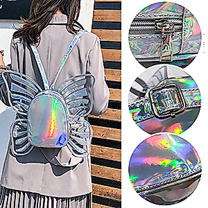 Women's Laser Holographic Backpack Butterfly Angel Wings Casual Daypack Shoulder bag for Girls
