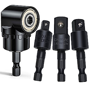 Fruholt 4-in-1 Impact Flexible Drill Bit Extension Set, 105° Right Angle Drill Attachmen, Rotatable Joint Socket 1/4 3/8 1/2 In Hex Socket Adapter, Christmas Stocking Stuffers for Men Adults Dad