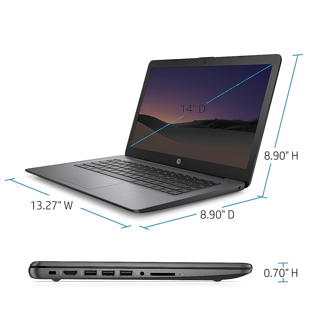 HP 2021 Newest Premium 14 inch HD Laptop, Intel Dual-Core Processor Up to 2.6GHz, 4GB RAM, 64GB eMMC Storage, Webcam, Bluetooth, HDMI, Wi-Fi, Brilliant Black, Windows 11 with 1 Year Microsoft 365