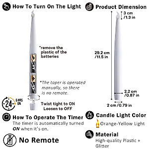 Furora LIGHTING Black Glittery LED Taper Candles Pack of 2, Flameless Flickering Taper Candles with Timer for Home Décor Holiday Décor, Battery Operated