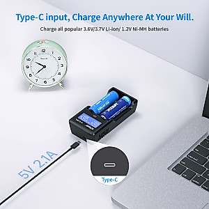 XTAR Universal Smart Battery Charger, 2 Slot, 3.7V Li-ion/Ni-MH/Ni-CD, 2.1A, LCD Display, 2 Hours Charge Time