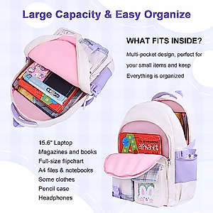 Mcaldume Cute Backpacks for Girls, Kawaii Backpack Aesthetic Backpack for Teen Girls, Cute Bookbag for Kids Elementary School Beige