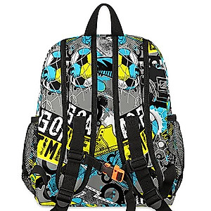 Sports Soccer Football Kids Backpack for Boys, Soccer Ball Skateboard Toddler Mini Backpack for Elementary Nursery Kindergarten Preschool, Back to School Bookbags Student Travel Bag with Chest Strap
