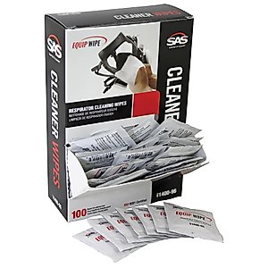 SAS Safety Corp Alcohol Free Respirator Cleaning Wipes | Box of 100 Individually Wrapped Large 5" x 8" Towelettes | Pre Moistened Cleaning Wipes for Respirators, Hard Hats, and other PPE