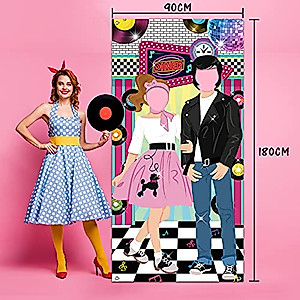 50s Party Decorations, 50's Photo Diner Backdrop, 50's Rock and Roll Banner Backdrop, Large 1950's Background Photobooth Prop, Back to 50's Rocking Party Backdrop for Baby Shower Birthday Party Supply