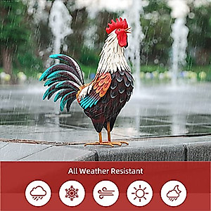 chisheen Metal Rooster Decor,Yard Chicken Decorations,Outdoor Garden Statues, Metal Chicken Sculpture for Backyard Patio Kitchen Decor & Lawn Ornaments