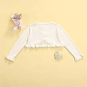 Toddler Baby Girl Sweater Crop Top Knit Cardigan Long Sleeve Ruffled One Button Cute Outwear Kids Fall Shrug Cover Up (White,1-2 Years)
