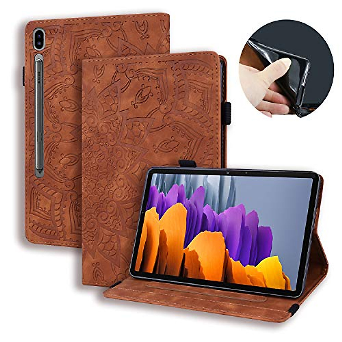 Pefcase Case for Galaxy Tab S7 Plus 12.4 inch Premium PU Leather Folio Stand Cover with Card Slot Pen Holder Multi-Angle Viewing, for Samsung Galaxy Tab S7+ Plus 2020 SM-T970/T975/T976 - Brown