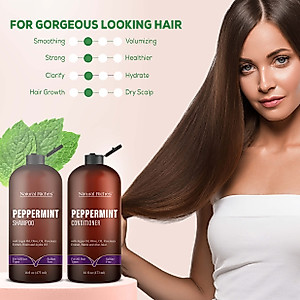 Natural Riches Peppermint Shampoo & Conditioner Set - Clarifying Formula for Thinning Hair, Fights Hair Loss, Promotes Hair Growth, Hydrating & Refreshing, Sulfate Free for Men Women, 16 fl oz each