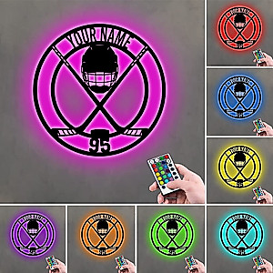 SSRUI Personalized Ice Hockey Player Night Light Optical Illusion Lamp with 16 Colors Remote Control Changing, Mens Ice Hockey Decor Light Birthday Christmas Gifts for Kids Boys Baby