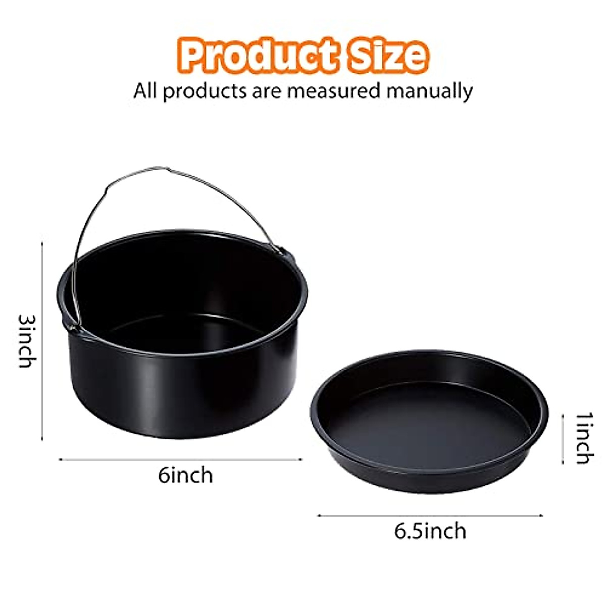 Air Fryer Cake Pan, 2pcs 6 Inch Baking Pans For Air Fryer, Air Fryer Pans Accessories For Most Brands Of Air Fryer & Oven & Instant Pot, Non-Stick Dishwasher Safe, Universal, Black