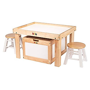 NILO Kids Activity Table Set with 2 Compatible with/Replacement for Detachable Double-Sided Baseplates/Boards/Mats Lego Duplo (N34 Play Table Without Holes, 24x32x20 and 2X Blue Base Plates 12x32)