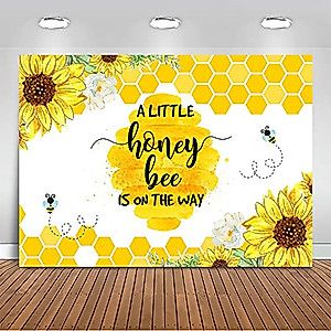 Mocsicka Bee Backdrop for Baby Shower Boy Girl Sweet As Can Bee Gender Reveal Party Decoration A Sweet Little Honey Bee is on The Way Honeycomb Bumblebee Party BannerBackground (7x5ft (82x60 inch))