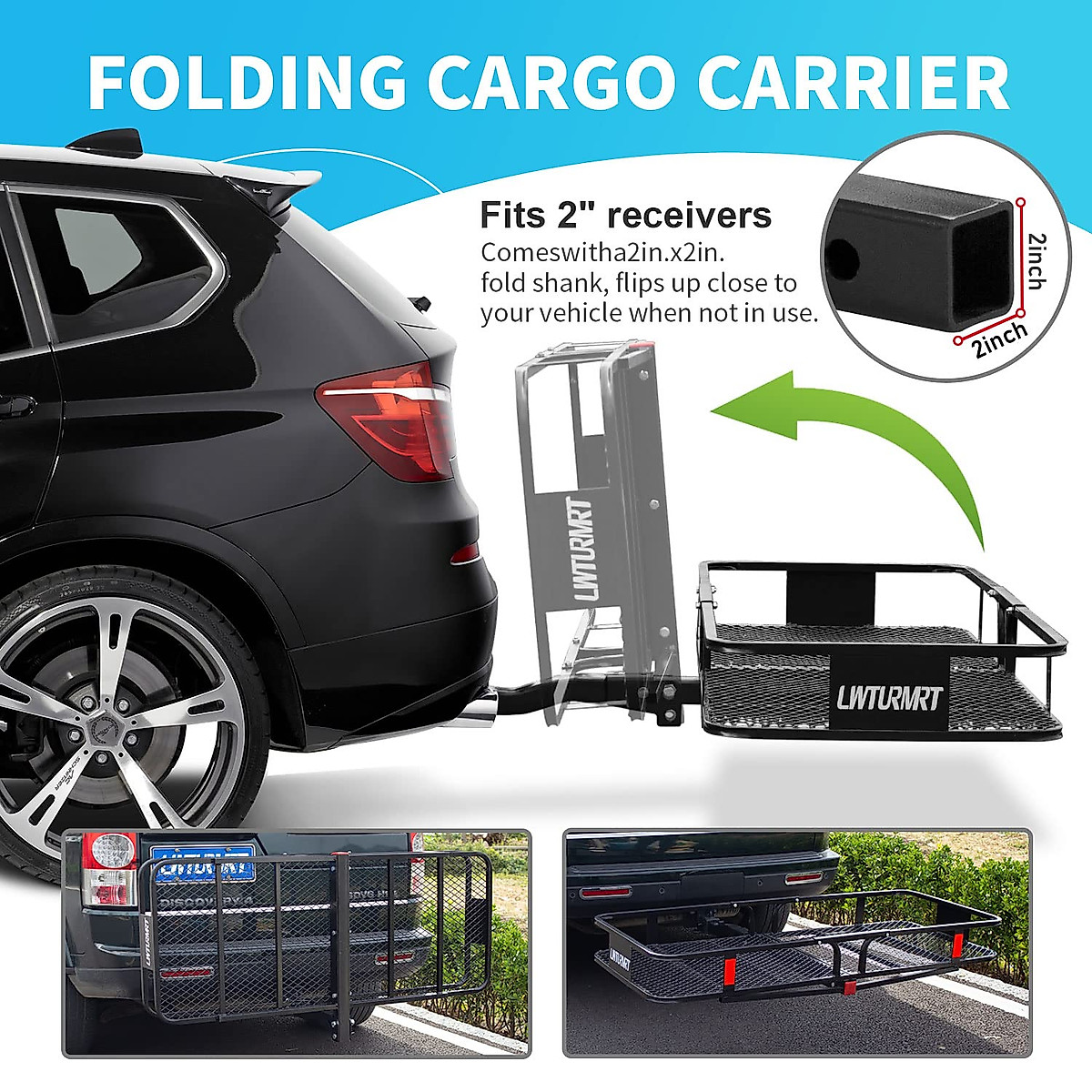 LWTURMRT 60"X21.6"X6" Hitch Cargo Carrier with Waterproof Cargo Bag(58"X20"X24"), Rust Resistant Baking Paint and Alloy Steel Material