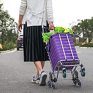 Shopping Cart Grocery Folding with Wheels Cover, Stair Climber Shopping Cart for Groceries with Double Handle for Utility Shopping Cart Purple