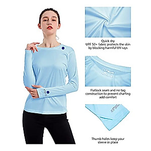 Women's UPF 50+ UV Sun Protection Shirt Outdoor Performance Long Sleeve Rash Guard Shirts for Hiking,Swim,Fishing (Blue,S)