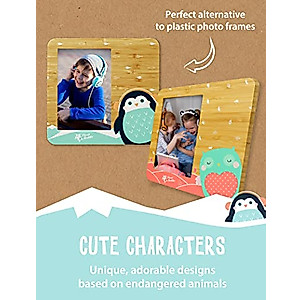 Planet Buddies Picture Frame 4x6 inch, Penguin Themed Photo Frame with Wooden Effect, Freestanding or Wall Hanging Room Decor, Keepsake Ideas for Baby Nursery and Bedroom, Gifts for Kids, Plastic Free
