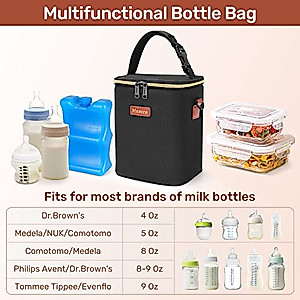 Breastmilk Cooler Bag with Ice Pack, Mancro Baby Bottle Bag Fits 4 Baby Bottles Up to 9 Ounce, Insulated Bottle Bag for Nursing Mom Daycare Travel, Breast Milk Cooler on The go with Strap, Black