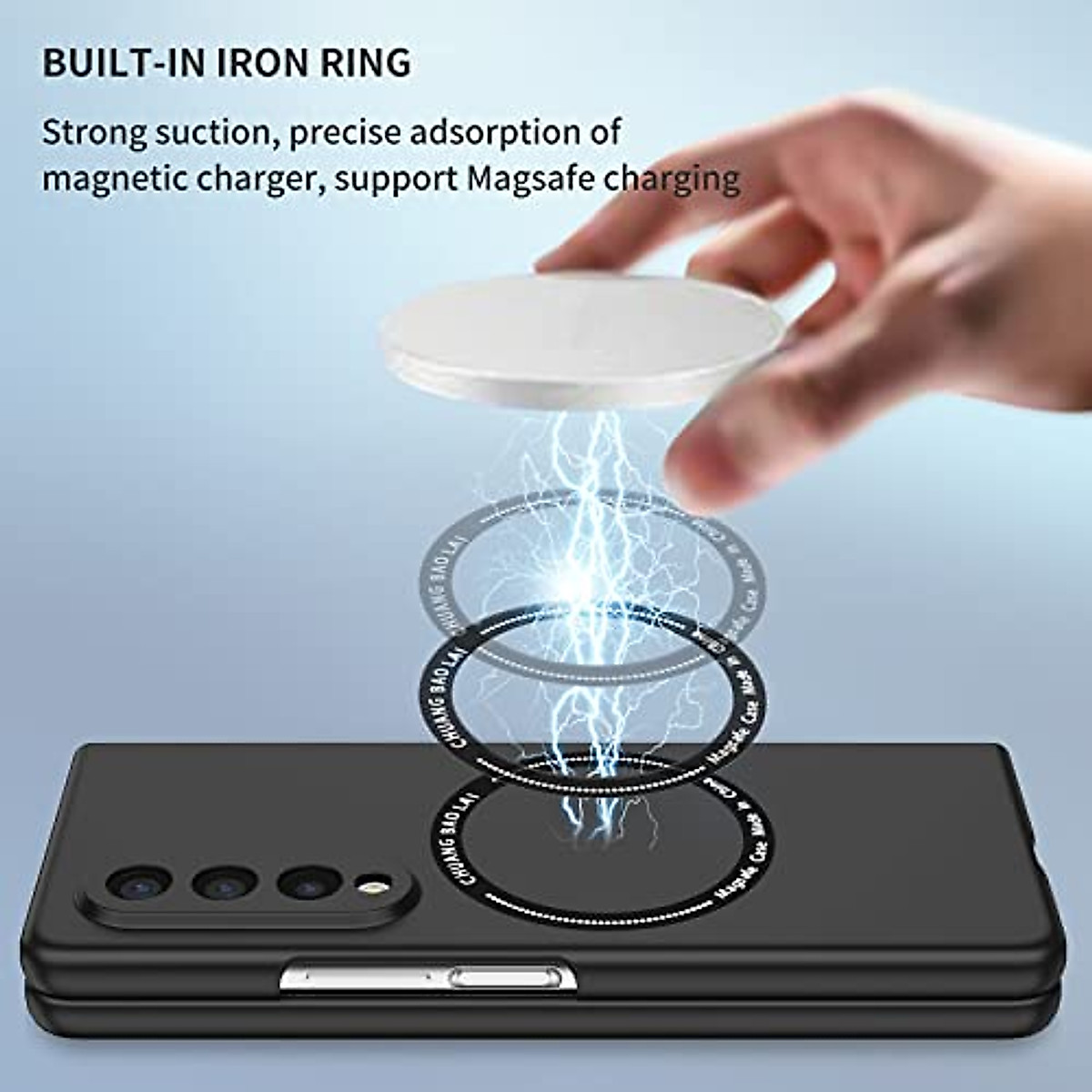 MME Magnetic Case for Galaxy Z Fold 3 5G Case Compatible with Mag-Safe Charger Soft Liquid Silicone Gel Rubber Ultra Slim Shockproof Cove for Z Fold 3, Black