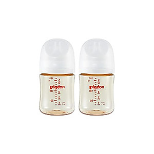 Pigeon PPSU Nursing Bottle Wide Neck, Streamlined Body, Natural Feel, Easy to Clean, White, 5.4 Oz (Pack of 2）