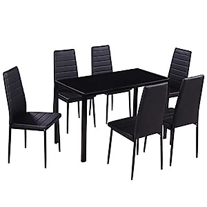 KFJBX Kitchen Tables and Chairs Set Dining Room Table Set for 6 Black