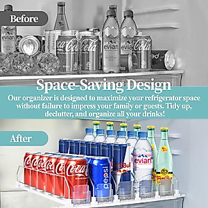 Drink Organizer For Fridge - Fridge Organizers Self Pushing Drink Dispenser, Drink Dispenser for Fridge w/Smooth Spring & Conveyor Belt, Adjustable 6 Can & Can Organizer for Refrigerator, 17.3"D