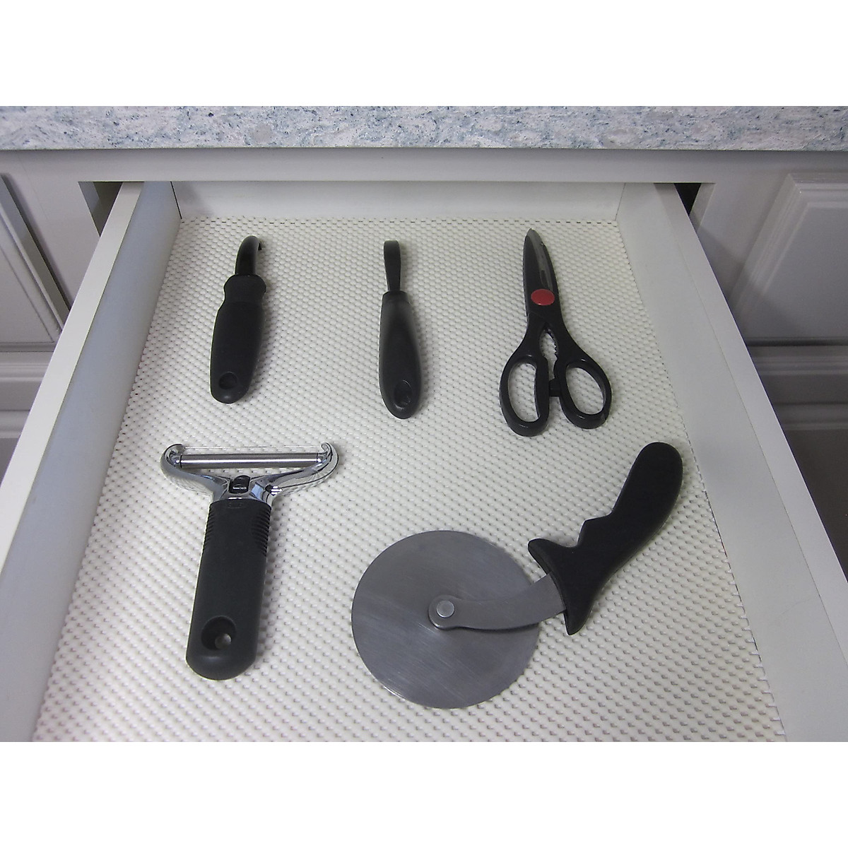 Quality Shelf and Drawer Liner, Non-Adhesive, Non-Slip, Durable, Gripping and Measures 18" x 8' for Kitchen, Pantry, Bathroom Vanity, Cupboard, Office, Laundry Room and Workshop Cabinets (White)