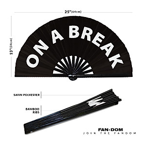On A Break hand fan foldable bamboo circuit hand fan funny gag slang words expressions statement gifts Festival accessories Rave handheld Circuit event fan Clack fans (Black)