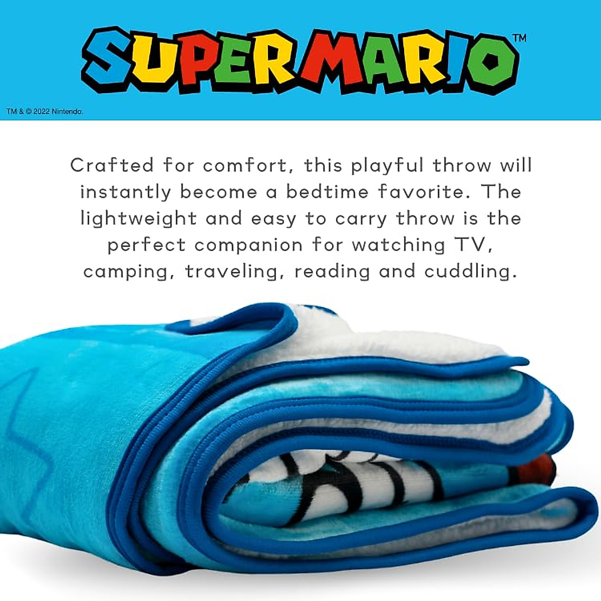 Franco Super Mario Kids Bedding Soft Plush Sherpa Blanket Throw, 46 in x 60 in, (Officially Licensed Product)