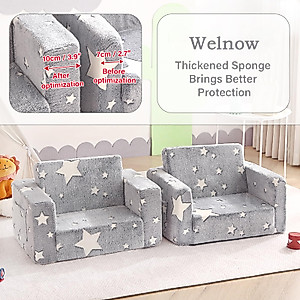 Welnow 2-in-1 Kids Sofa Chair, Glow in The Dark Convertible Toddler Chair Flip Out Children Sofa Chair Folding Kids Play Sofa with Side Pockets & Removable Cover Armrest Chair for Girl or Boy