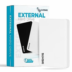 SUHSAI Portable 1TB External Hard Drive, HDD Backup Storage with USB 2.0 Fast Data Transfer, Ultra Slim & Light Hard Disk 2.5” Compatible with PC, Mac, Window, Laptop, and Desktop (White)