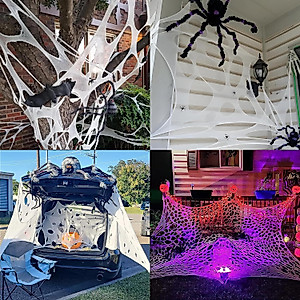 Giant Spider Web Halloween Decorations Outdoor, Stretchy 450 sqft Spooky Spider Web, Cut-Your-Own Flexible Spider Webbing for Halloween Party, Haunted House Outdoor Indoor