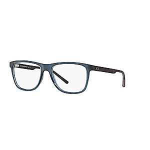 A|X ARMANI EXCHANGE Men's AX3048F Low Bridge Fit Rectangular Prescription Eyeglass Frames, Transparent Blue Dress/Demo Lens, 56 mm