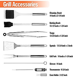ValueMax 15 Pcs BBQ Grill Accessories, Grill Set, Grilling Gifts for Men, Barbecue Tools for Indoor & Outdoor Grill/Cooking, Camping