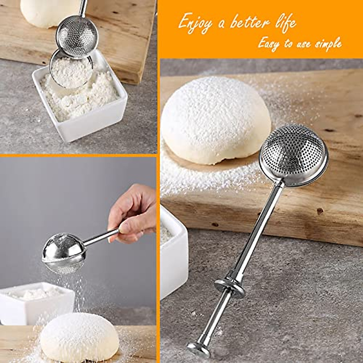 Walbest Flour Duster, 304 Stainless Steel Retractable Sugar Duster Powder Shaker Matcha Powder Spices Sieve Baking Sifter Tool Duster Silver