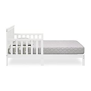 Delta Children Collins Wood Toddler Bed + Simmons Kids SlumberTime Naturally 2-Stage Premium Foam Crib and Toddler Mattress - Waterproof - GREENGUARD Certified [Bundle], Bianca White