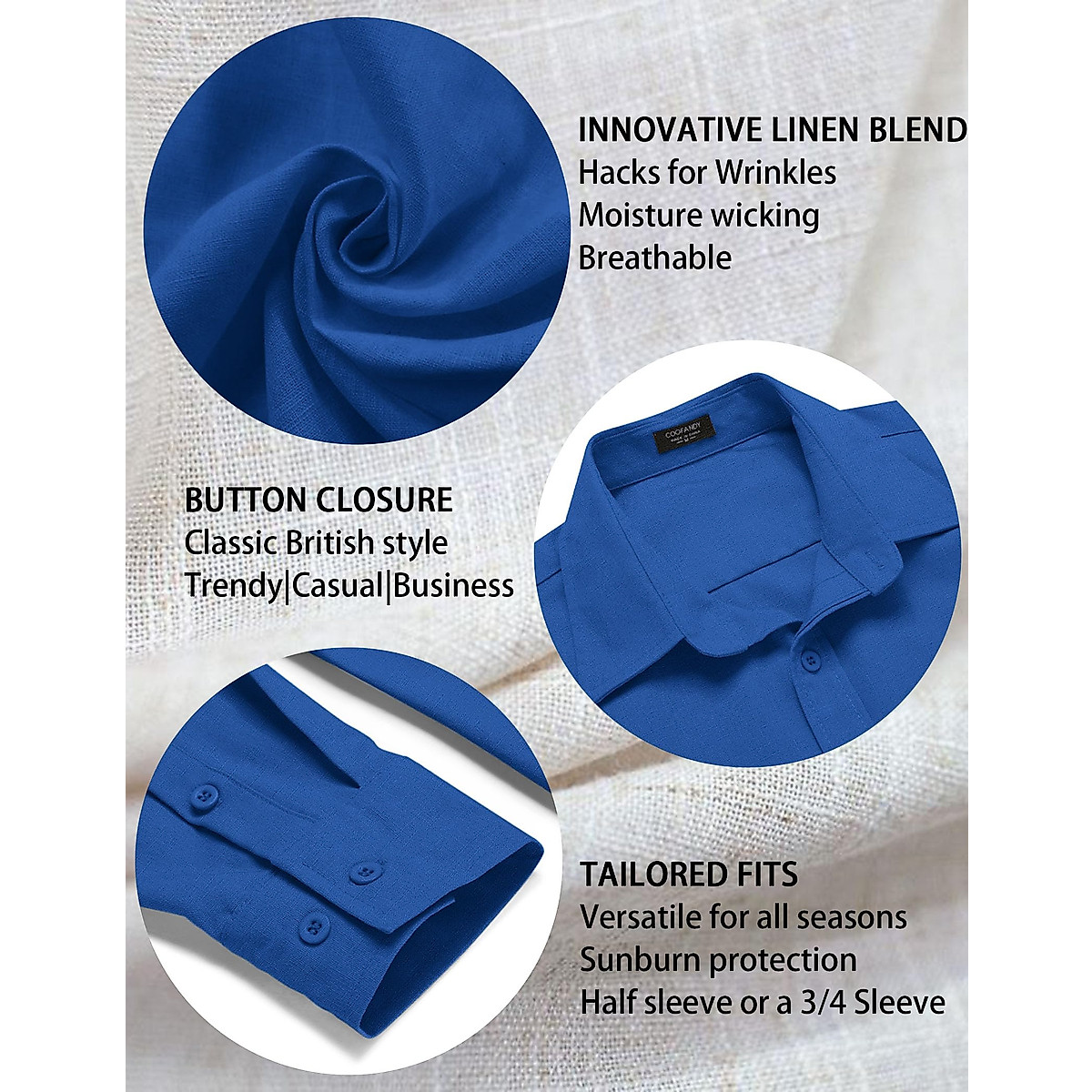 COOFANDY Men's Long Sleeve Linen Button Down Business Shirt Dress Casual Untucked Shirts