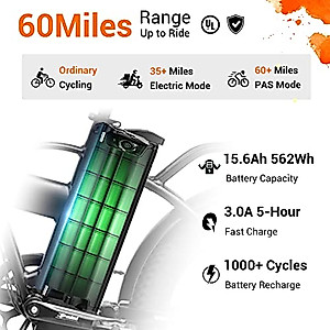 KBO Flip Folding Electric Bike, 60Mi Long Range 500W Foldable EBikes for Adults, 20X3 Fat Tire City Commuter Electric Bicycle, Shimano 7-Speed, 23Mph