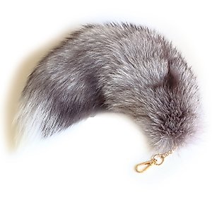 Sky Blue Elegance: Natural Silver Fox Tail Keychain Pendant