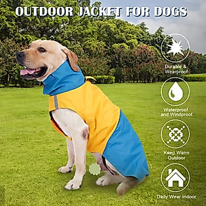 ROZKITCH Dog Jacket Waterproof Dog Raincoat with Harness Opening & Reflective Strip for Small Medium Large Dog, Windproof Adjustable Rainwear with Hook&Loop Closure, Pet Vest Blue-Yellow 3XL