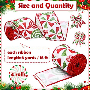 Christmas Candy Peppermint Wired Edge Ribbon 2.5 Inch Wide Christmas Candy Ribbon Burlap Ribbon for DIY Craft Wreath Christmas Tree Decoration Gift Wrapping Party (Candy Pattern,24 Yard)