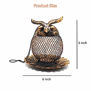 Cinlitek Outdoor Garden Wild Bird Feeder Hanging Bird Feeders, Heavy Duty Copper Metal Mesh Wild Finch Bird Feeder for Outside with Hook for Garden Yard Decor, Owl Shaped