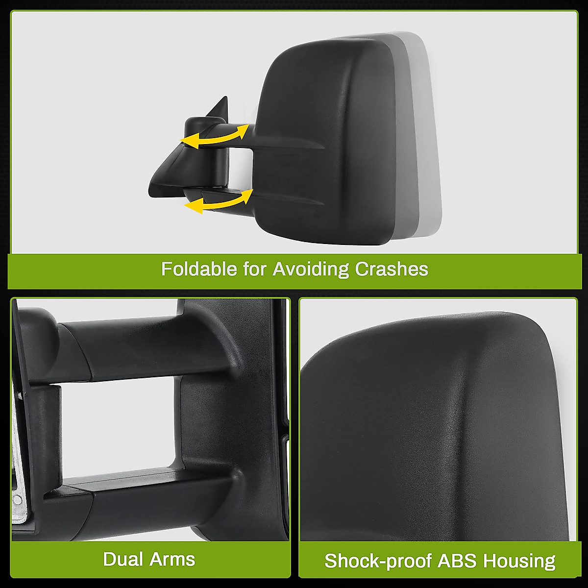 AUTOSAVER88 Towing Mirrors Compatible with 1988-1998 Chevy GMC C1500 C2500 C3500 K1500 K2500 K3500 Pickup Truck Manual Extendable Tow Mirrors, Driver and Passenger Sides Pair Set