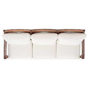 SAFAVIEH Couture Home Collection Payden Natural Wood/Beige Cushion 3-Seat Outdoor Patio Sunroom Porch Backyard Veranda Sofa