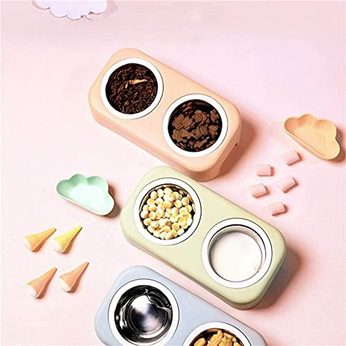 FUUIE Bowls for Food and Water Double-Layer Pet Bowl Cat Food Feeder Stainless Steel Pet Feeder Feeder Easy to Clean Cat Food Small Pet Supplies (Color : Blue, Size : Large)