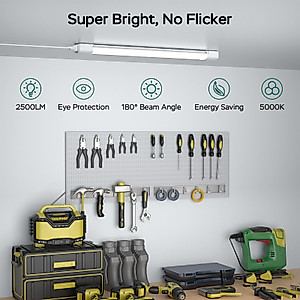 Denlead Plug in Light Fixture 2FT, 5000K Linkable Plug-in Utility Shop Light, 18W Light Bar for Room, Overhead Light for Workbench Kitchen Garage, IP66 Waterproof