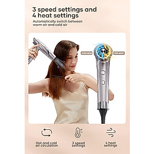 ZEITE Professional Fast Drying Hair Dryer with Foldable Handle,Ionic Blow Dryer,High Speed Low Noise,Magnetic Nozzle,for Home Travel and Salon