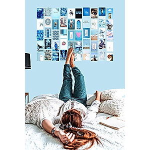 Blue Wall Collage Kit Aesthetic Pictures, Blue Aesthetic Pictures, Collage Print Kit, Bedroom Decor for Teen Girls, VSCO Girls Bedroom - Set of 50 Pcs Photo Prints 4x6 (Dark Blue)